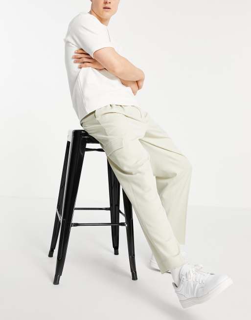 Asos Design Oversized Tapered Cargo Trouser In Stone Asos