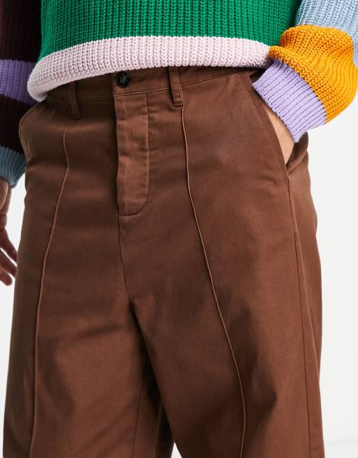 ASOS DESIGN oversized tapered chinos with pin tuck in brown | ASOS