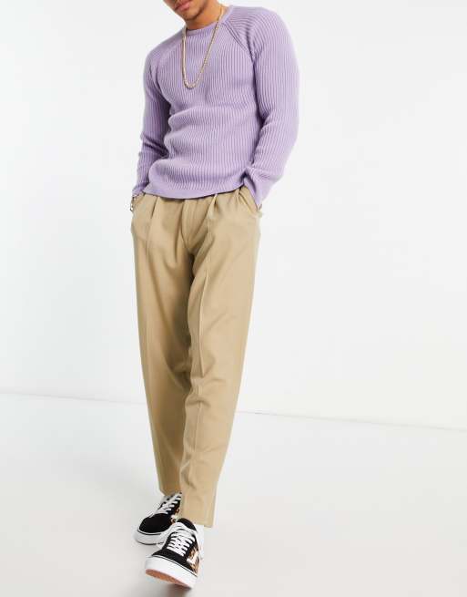 ASOS DESIGN oversized tapered smart pants in stone | ASOS