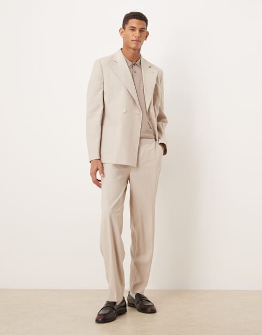 ASOS DESIGN oversized tapered suit trousers in stone with linen | ASOS