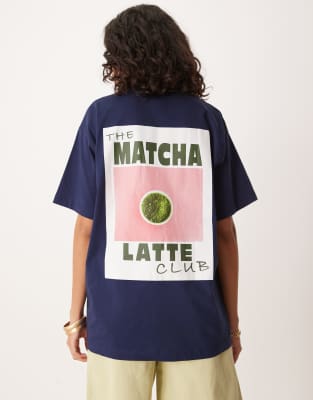 ASOS DESIGN oversized tee with Matcha graphic in navy | ASOS