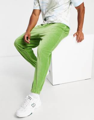 ASOS DESIGN oversized trackies in green ribbed velour | ASOS