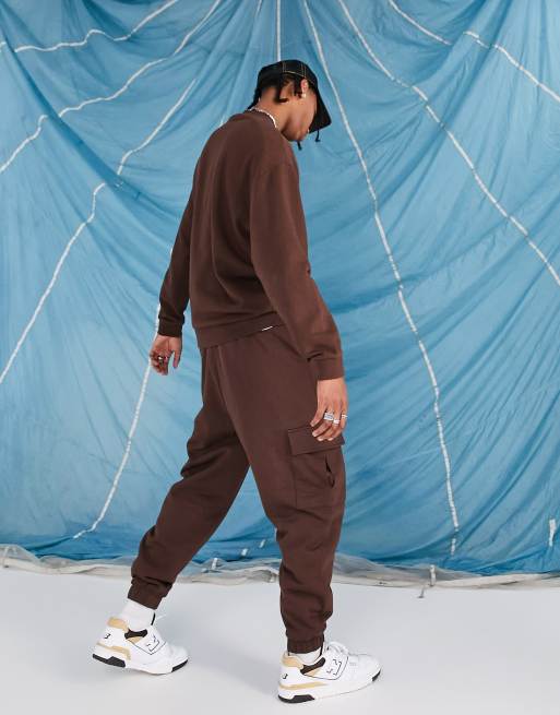 ASOS DESIGN oversized trackies with cargo pocket in chocolate brown | ASOS