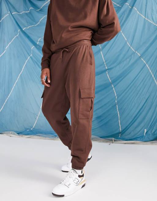 ASOS DESIGN oversized trackies with cargo pocket in chocolate brown | ASOS