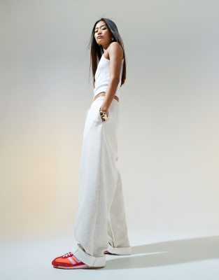 ASOS DESIGN oversized trackies with turnback hem detail in oatmeal marl ...