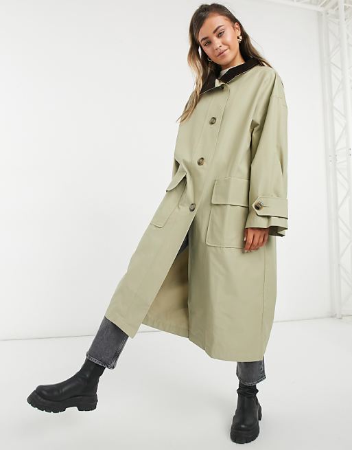 ASOS DESIGN oversized trench coat with corduroy collar in ASOS DESIGN oversized trench coat with corduroy collar in