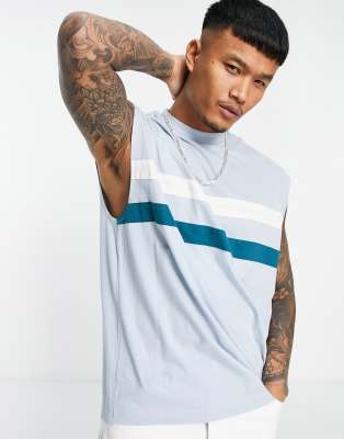 ASOS DESIGN oversized vest in blue with chest stripes | ASOS