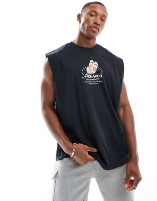 ASOS DESIGN oversized vest with butterfly chest print in black | ASOS