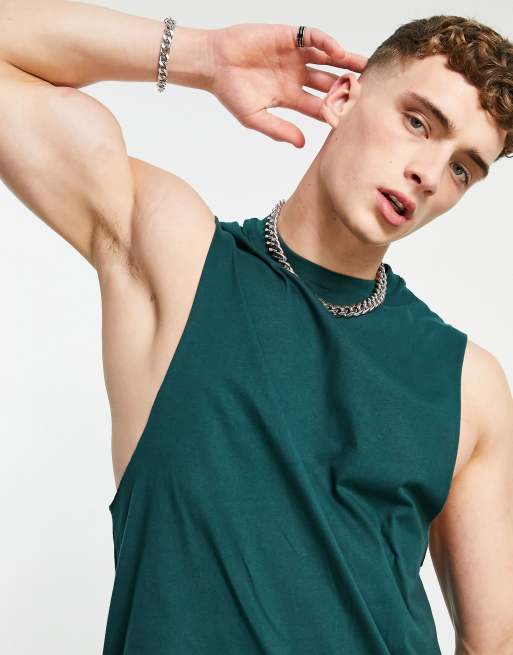 ASOS DESIGN oversized vest with dropped armholes in dark green | ASOS