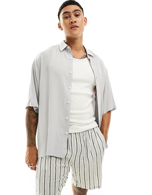 ASOS DESIGN oversized viscose shirt in light grey | ASOS ASOS DESIGN oversized viscose shirt in light grey | ASOS