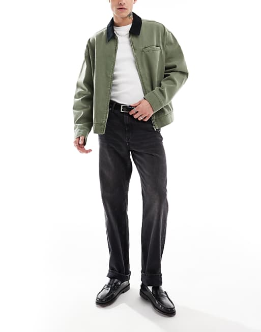ASOS DESIGN oversized washed harrington jacket with cord ASOS DESIGN oversized washed harrington jacket with cord