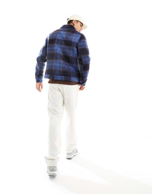 ASOS DESIGN oversized wool harrington jacket in blue check | ASOS