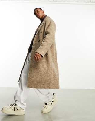 ASOS DESIGN oversized wool look textured overcoat in beige | ASOS