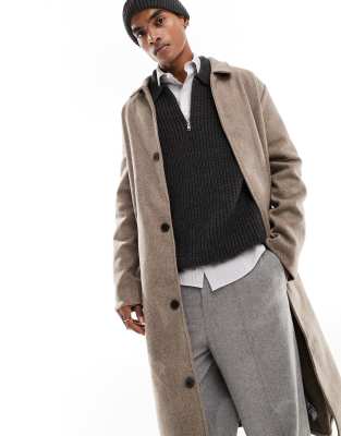 ASOS DESIGN oversized wool look unlined overcoat in stone | ASOS