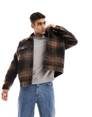 ASOS DESIGN oversized wool look western jacket in black and brown plaid ...
