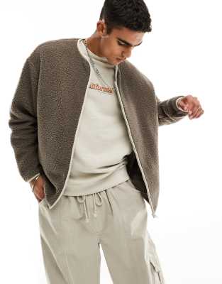 ASOS DESIGN oversized zip through liner in ecru borg | ASOS