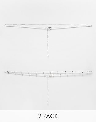 ASOS DESIGN pack of 2 belly chains in dot dash and fine chain in silver ...