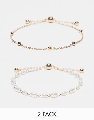 ASOS DESIGN pack of 2 bracelets with faux pearl and dot dash design in ...