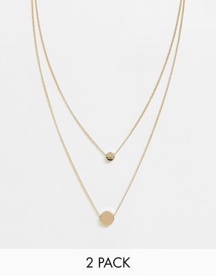 ASOS DESIGN pack of 2 double disc necklaces in gold tone | ASOS