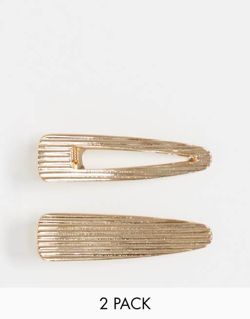 ASOS DESIGN pack of 2 hair clips in textured design in gold tone | ASOS