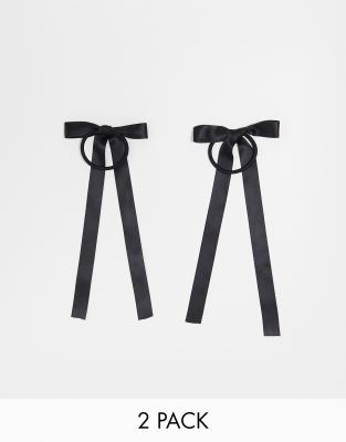 ASOS DESIGN pack of 2 hairbands with bow detail in black satin | ASOS