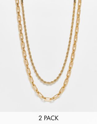 ASOS DESIGN pack of 2 necklaces with chunky rope chain and rectangle ...