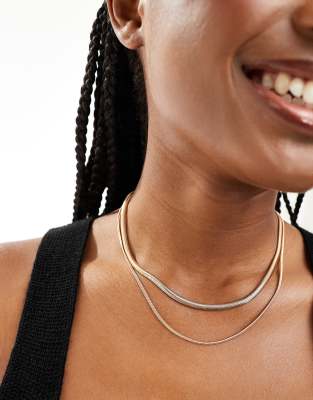 ASOS DESIGN pack of 2 necklaces with snake chain design in gold tone | ASOS