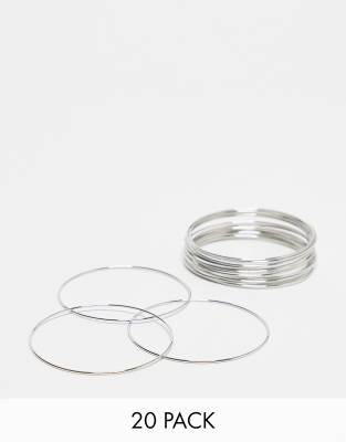 ASOS DESIGN pack of 20 bangle bracelets in silver tone | ASOS