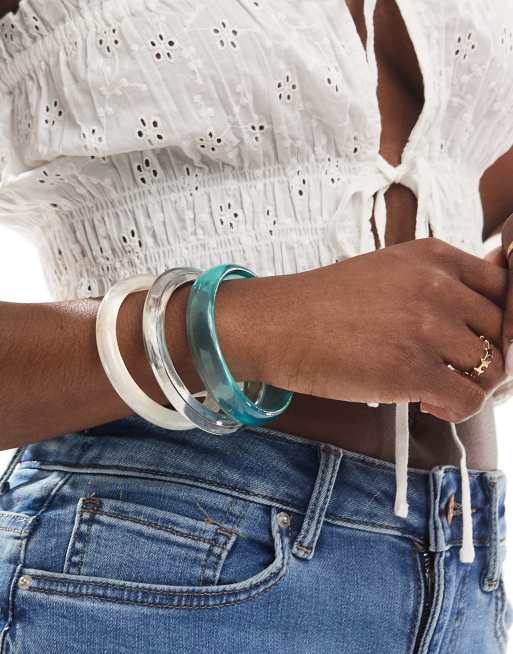 ASOS DESIGN pack of 3 bangles in clear resin detail | ASOS