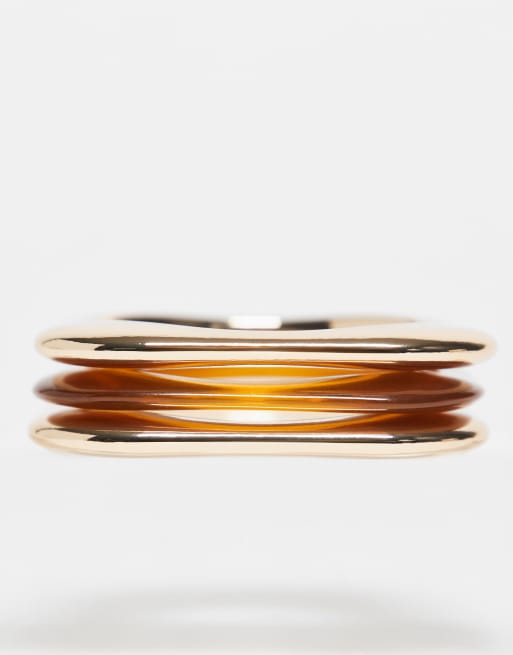 ASOS DESIGN pack of 3 bangles with gold tone and resin mix | ASOS