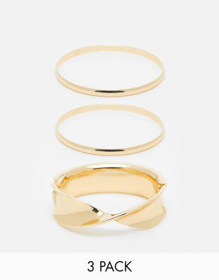 ASOS DESIGN pack of 3 bangles with mixed size in gold tone | ASOS