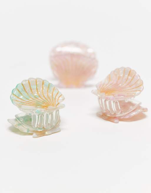 ASOS DESIGN pack of 3 mini hair clips with shell design in multi | ASOS