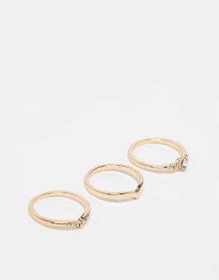 ASOS DESIGN pack of 3 rings with delicate cubic zirconia design in gold tone | ASOS