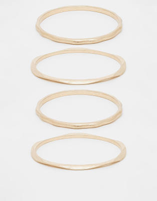 ASOS DESIGN pack of 4 bangles with molten design in brushed gold | ASOS