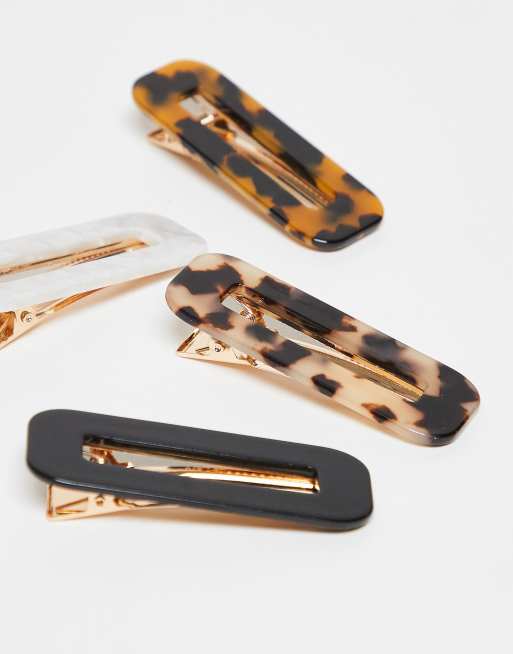 ASOS DESIGN pack of 4 hair clips in tort and black | ASOS