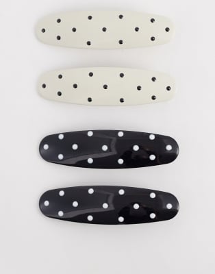 ASOS DESIGN pack of 4 hair clips with polka-dot design in black and ...