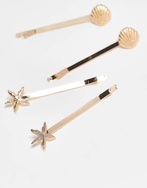ASOS DESIGN pack of 4 hair clips with shell and starfish design | ASOS
