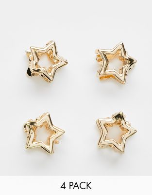 ASOS DESIGN pack of 4 hair clips with star design in gold tone | ASOS