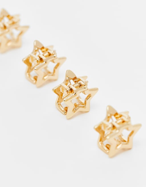 ASOS DESIGN pack of 4 hair clips with star design in gold tone | ASOS