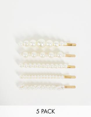 ASOS DESIGN pack of 5 hair clips in pearl design | ASOS