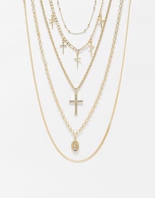 ASOS DESIGN pack of 5 neckalces with mixed chain and cross design in ...