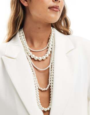 ASOS DESIGN pack of 5 necklaces with faux glass pearl layered design | ASOS