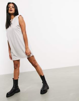 ASOS DESIGN padded shoulder sleeveless t-shirt mini dress in oatmeal ...