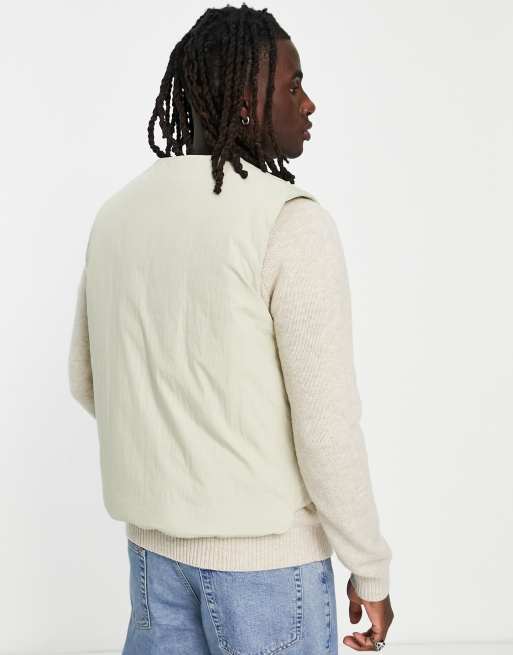 ASOS DESIGN padded utility vest in ecru | ASOS
