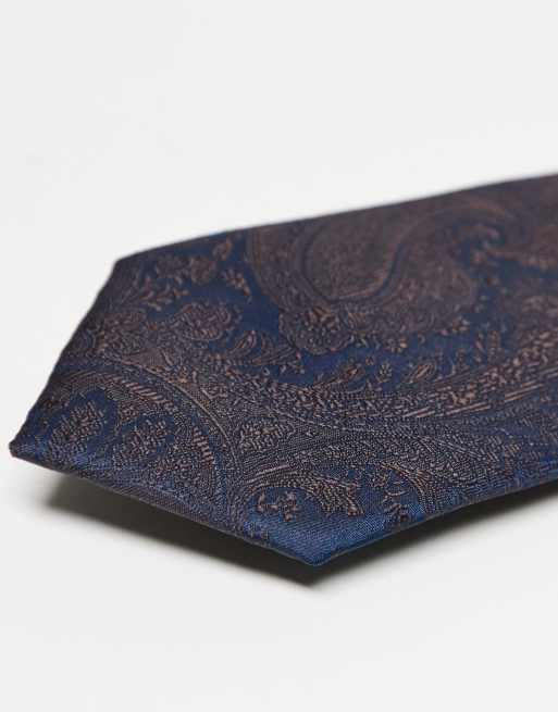 ASOS DESIGN paisley print tie in brown and navy | ASOS