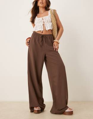 ASOS DESIGN - Pantalon à enfiler en lin mélangé - Chocolat | ASOS