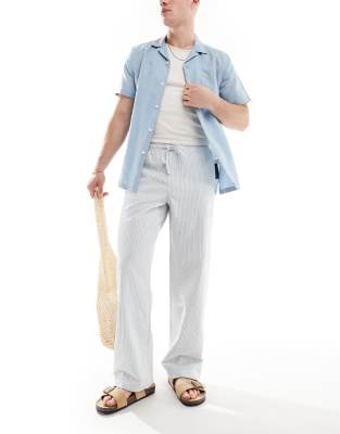 ASOS DESIGN - Pantalon ample à rayures en crépon avec taille élastique - Bleu et blanc | ASOS
