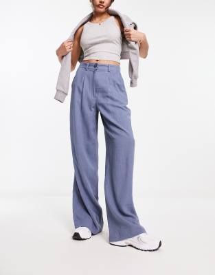 ASOS DESIGN - Pantalon dad ample en lin mélangé - Bleu | ASOS