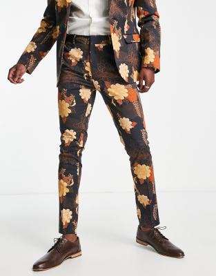 ASOS DESIGN - Pantalon de costume ajusté à imprimé fleurs - Rouille | ASOS