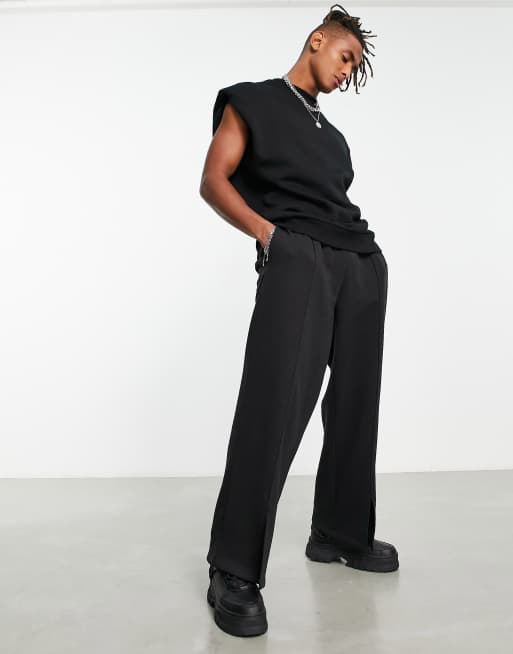 Asos Design Pantalon De Jogging Ample Fendu à Lavant Noir Asos